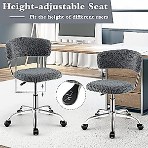 Giantex Home Office Chair, Faux Fur Low Back Swivel Leisure Chair w/Height Adjustable Padded Seat, Rolling Armless Vanity Chair w/Galvanized Steel Frame for Bedroom Study Guest Room, Gray
