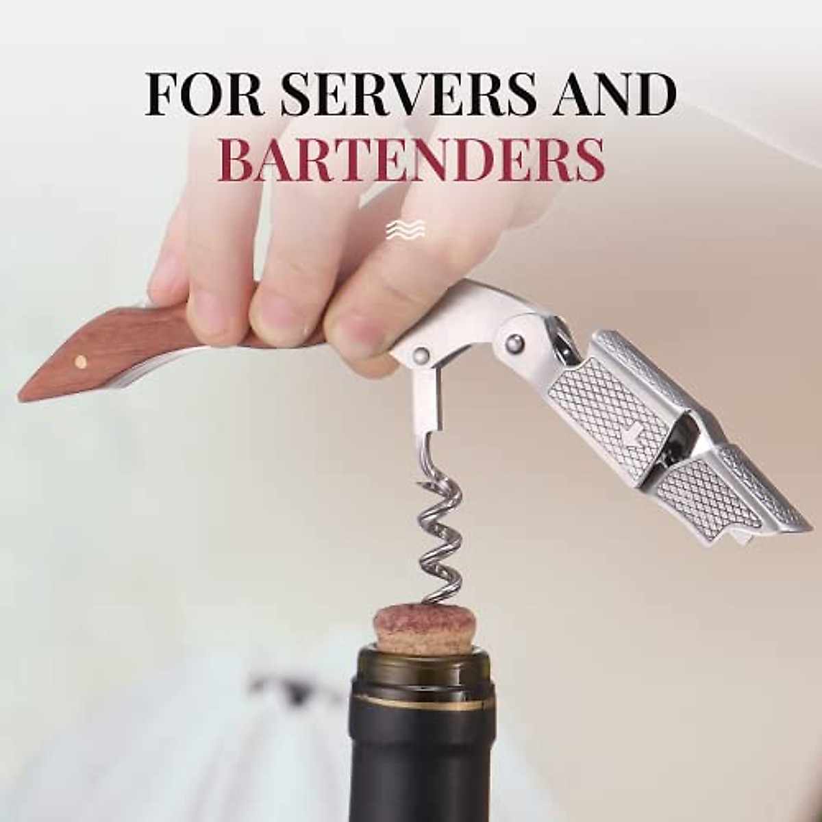 KITVINOUS Professional Waiters Corkscrew, Wine Opener with Foil Cutter & Dual Hinge, Stainless Steel Wine Key for Servers and Bartenders (Rosewood)