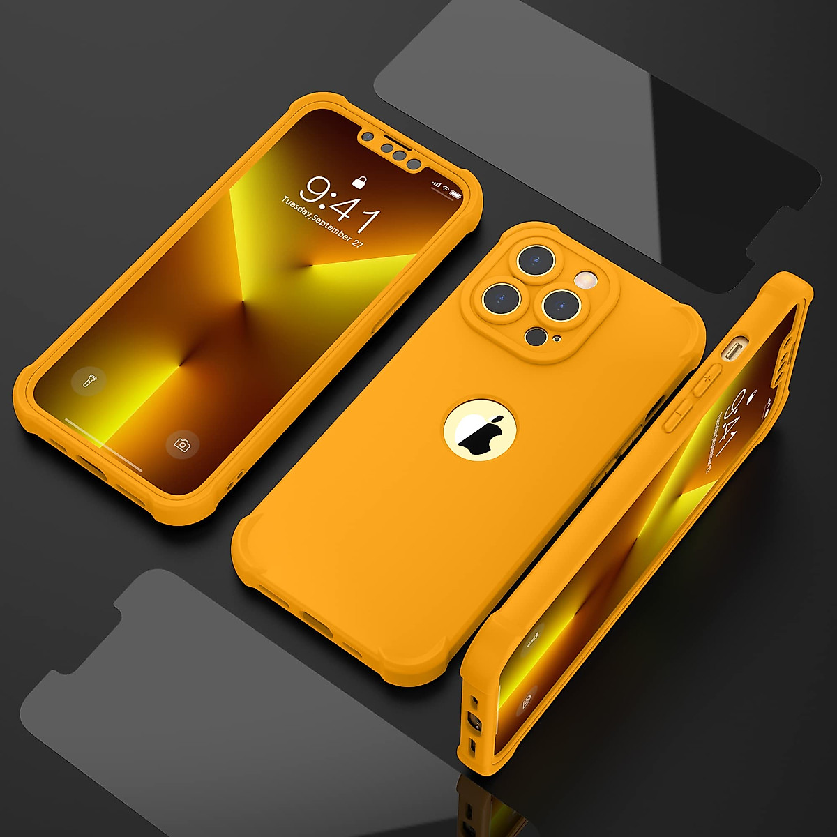 ORETECH for iPhone 13 Pro Max Case, with [2 x Screen Protectors] [15 Ft Military Grade Drop Test] [Camera Protection] 360° Shockproof Slim Thin Phone Case for iPhone 13 Pro Max Cover 6.7" - Yellow