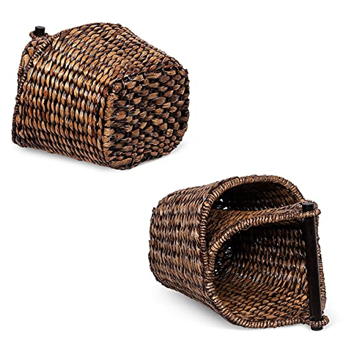 BirdRock Home Seagrass Magazine and Bathroom Basket - Hand Woven Toilet Paper Holder with Pocket - Grey Wash - Stylish Decorative Design - Wooden Basket Décor - Dispenser