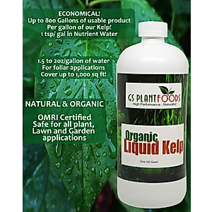 Organic Kelp Fertilizer by GS Plant Foods - Omri Listed(1 Gallon) - Liquid Kelp Concentrate for Gardens, Lawns & Soil Yields 800+ gallons
