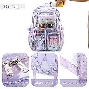 abshoo Large Clear Backpack For Girls Women School Bookbag Heavy Duty Transparent Backpack (Purple)