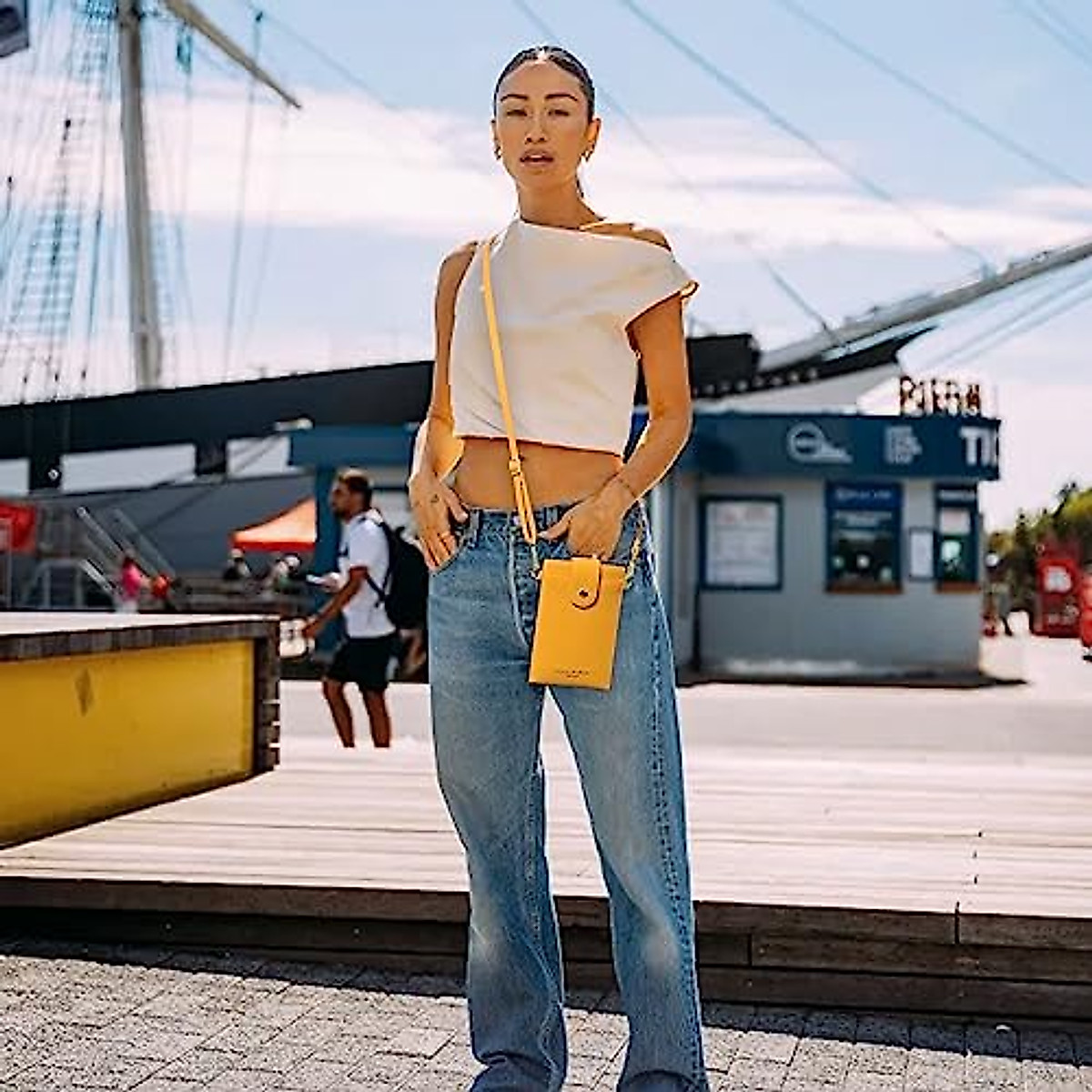 Eamom Small Cell Phone Wallet Purse Crossbody for Women Leather Slim Wallet Cellphone Crossbody Purse with Credit Card Slots (Yellow)