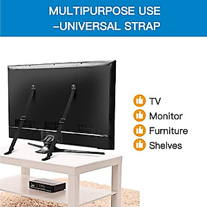 PERLESMITH TV Anti-tip Straps for TV, Screen and Furniture - Heavy Duty Dual TV Safety Straps with Metal Plate for Child Protection-Adjustable Earthquake Resistant Straps Secure Safety (PSAS1)