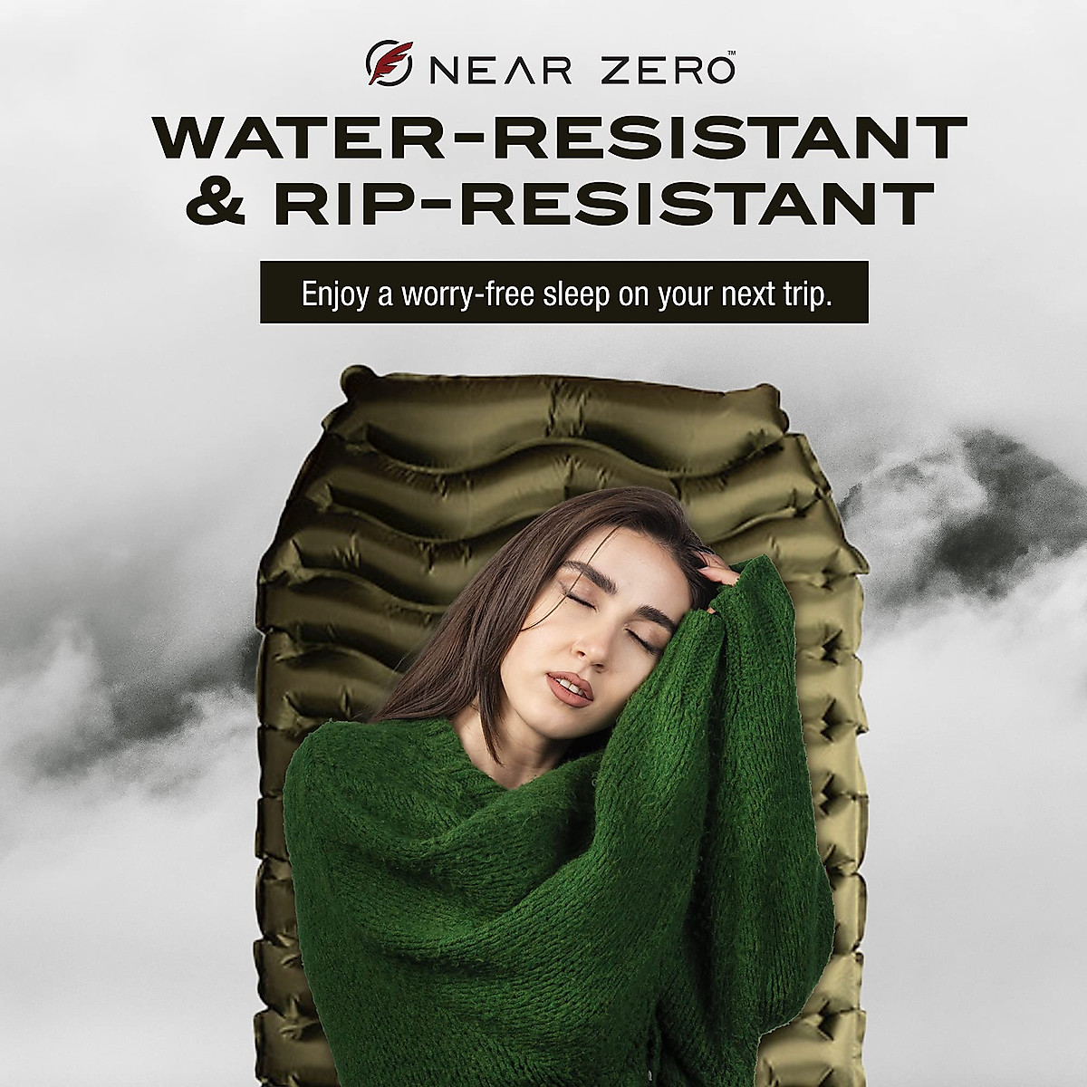 NEAR ZERO - Inflatable Sleeping Pad, Ultralight Camping Mattress, Portable Sleeping Pad for Camping, Hiking, Beach, Backpacking Trip and More, 14.5 oz, Green