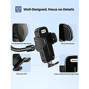 Car Cell Phone Holder Mount, 2 in 1 Dashboard Windshield Phone Mount for Car with Stabilizer, Car Phone Mount Windshield with Super Sticky Gel Suction Cup, iPhone Holder for Car Fit for All Phones