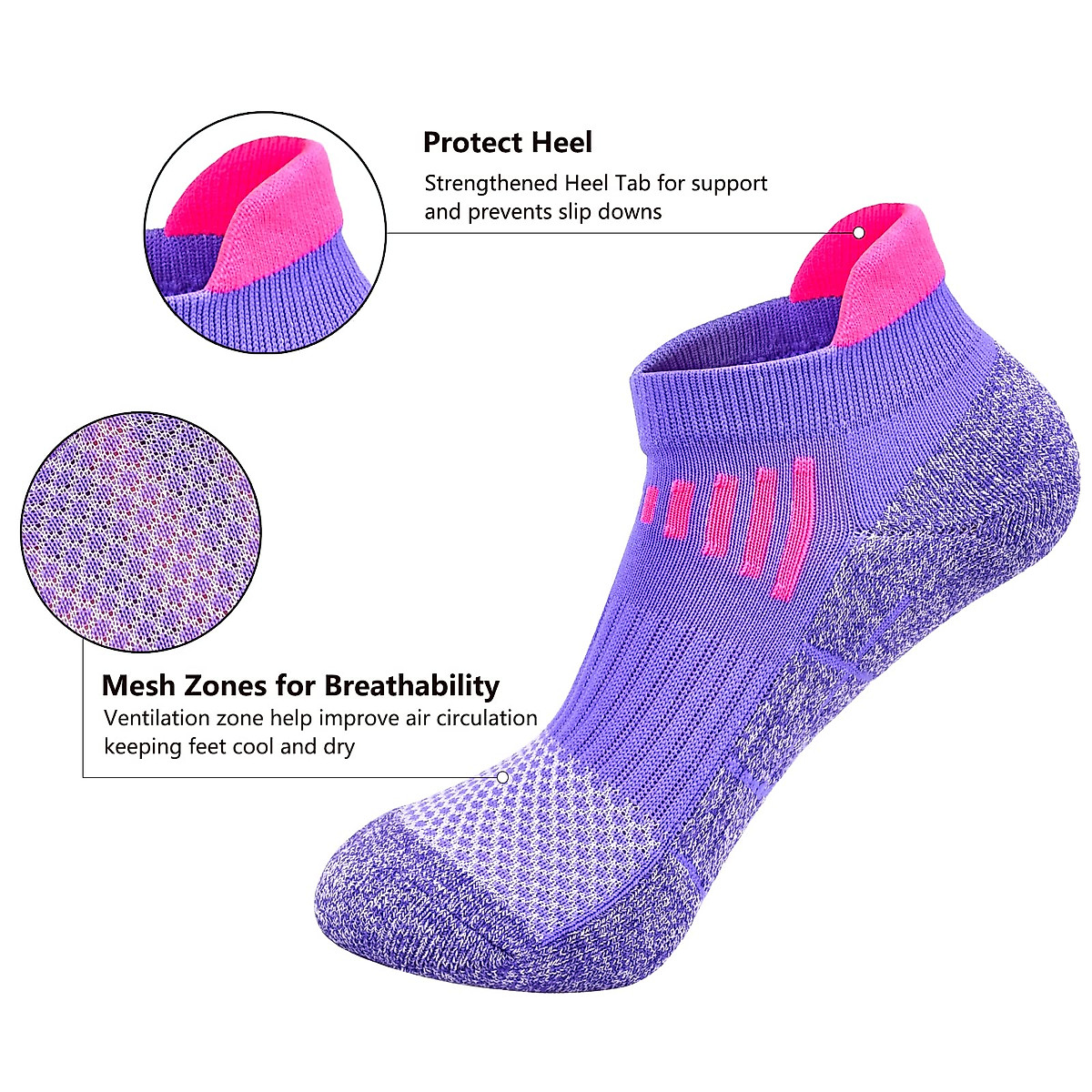 J.WMEET Womens Ankle Athletic Socks Low Cut Cushioned Breathable Running Performance Sport Tab Cotton Socks 6 Pack (Multicoloured)