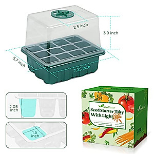 Seedfactor Seed Starter Tray with Light, 6PCS Seed Starter Kit with Grow Light, Seedling Starter Trays with Humidity Domes, Covers Height 3.9", Indoor Gardening Plant Germination Trays