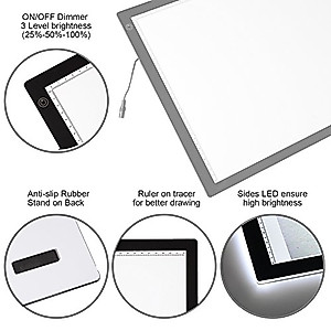 Voilamart A3 Portable Tracing Light Box, Ultra-Thin LED Light Board, Sketch Drawing Light Pad, Dimmable Brightness Light Board, 3-Level Artists Light Box with Carry Bag for Drawing Sketching Animation