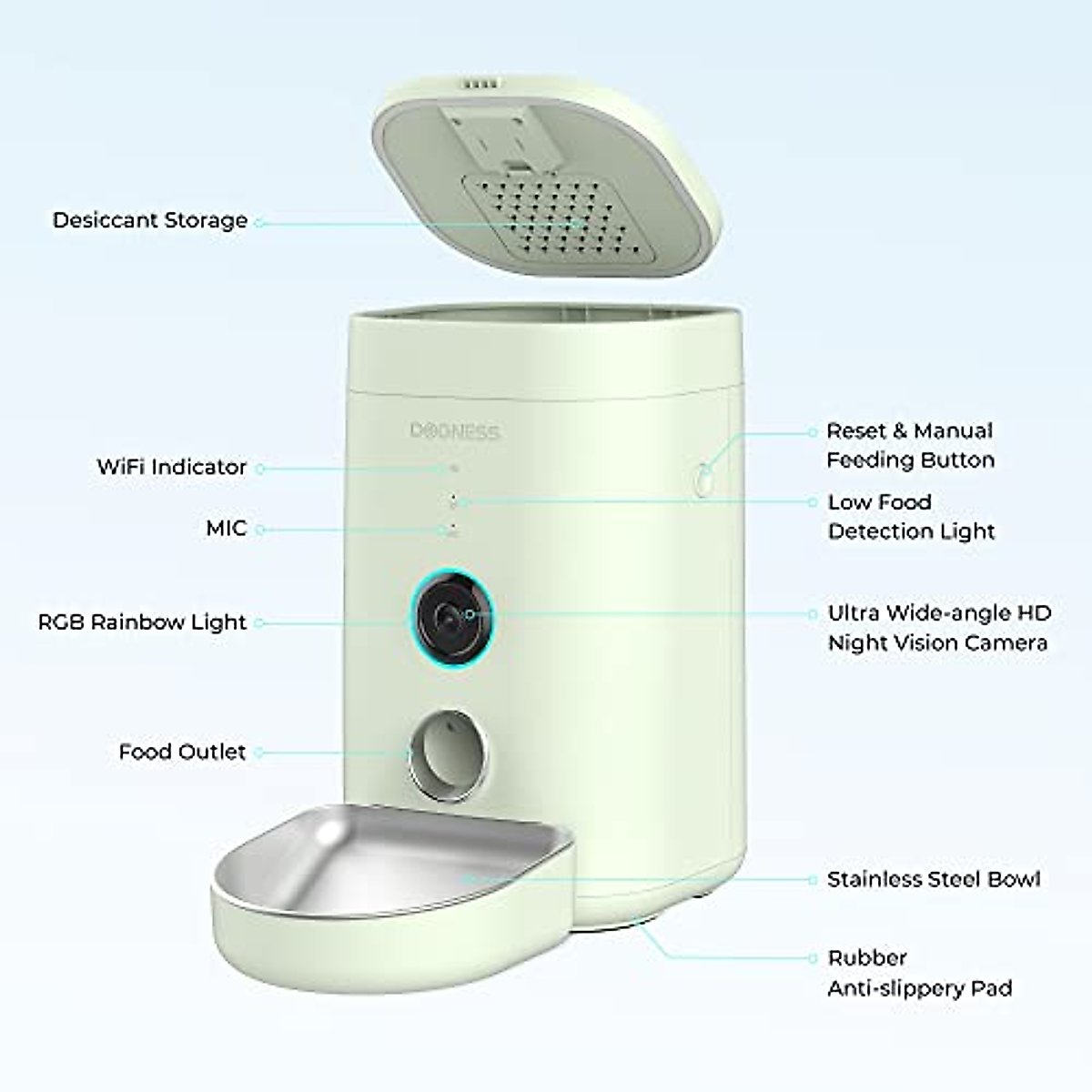 DOGNESS Automatic WiFi Dog/Cat Smart Camera Feeder - 6.5Lbs Large Capacity App Control Food Dispenser with WiFi, Portion Control, Voice Recording, Camera, Timer Programmable (4L Green)