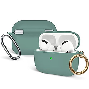 Woyinger Compatible with Airpods Pro Case,Soft Silicone Skin Case Cover Shock-Absorbing Protective Case with Keychain,Front LED Visible-Pine Green