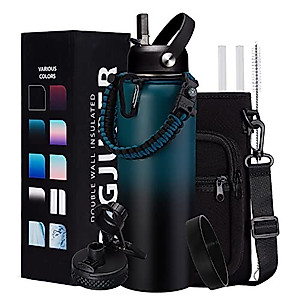 Vacuum Insulated Water Bottle 40oz - with Straw & Spout Lids, Paracord Handle, Shoulder Carrier Bag, 40OZ Sport Stainless Steel Water Bottle, Double-wall Metal Water Bottle Thermo Hydro Mug Flask