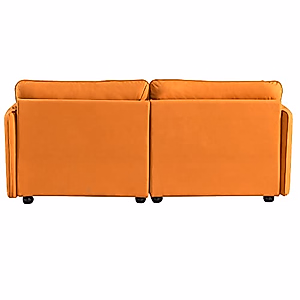 JULYFOX Low Profile Orange Couch Sofa, 75 in Wide Mid Century Modern Sofa Overstuffed Wide Pillow Armrest Lazy Style 2 Toss Pillows Included for Small Living Room
