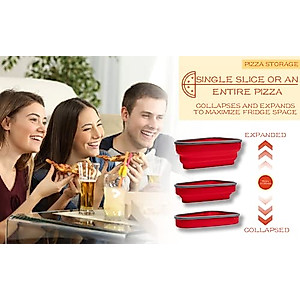 Eocenzois Reusable Silicone Pizza Storage Container, Adjustable Pizza Box, Microwaveable & Portable Pizza Slice Container, leak-proof, BPA free (Red)
