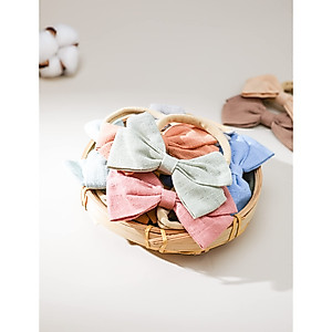 30 Pcs Baby Headbands Girls Hair Bows Nylon Hairbands with Linen Bows Handmade Head Accessories for Infant Newborn Toddlers Kids