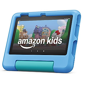 Amazon Fire 7 Kids tablet, ages 3-7. Top-selling 7" kids tablet on Amazon - 2022. Set time limits, age filters, educational goals, and more with parental controls, Blue