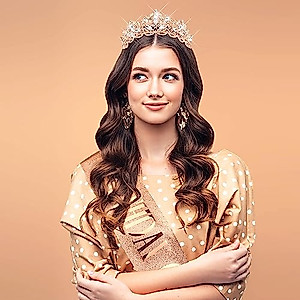 Tihebax Birthday Crown Rose Gold Crystal Tiara Birthday Queen Sash Birthday Headband Crowns for Women Birthday Queen Series Party Gift Halloween Cosplay Rhinestone Headbands(Rose Gold)