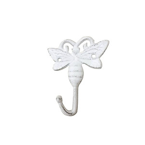 Handcrafted Nautical Decor Whitewashed Cast Iron Bee Decorative Metal Wall Hook 5"
