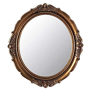 Funerom 12.8 x 14.3 inch Vintage Decorative Wall Mirror, Hanging Mirrors for Bedroom Living-Room Dresser Decor, Oval (Antique Gold)