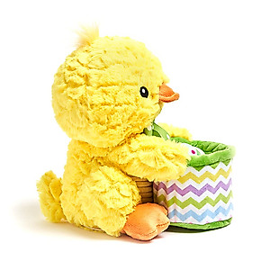 Cuddle Barn - Basket of Eggs - Chick | Easter Basket Stuffer Animated Animal Plush Toy Chick Holds Basket of Plush Eggs and Twirls Around to Bunny Hop, 10 inches
