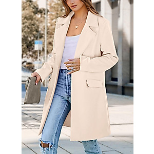 PRETTYGARDEN Women's 2024 Fall Long Blazer Jackets Long Sleeve Lapel Pockets Loose Fit Work Casual Blazers Outerwear (Beige,Small)