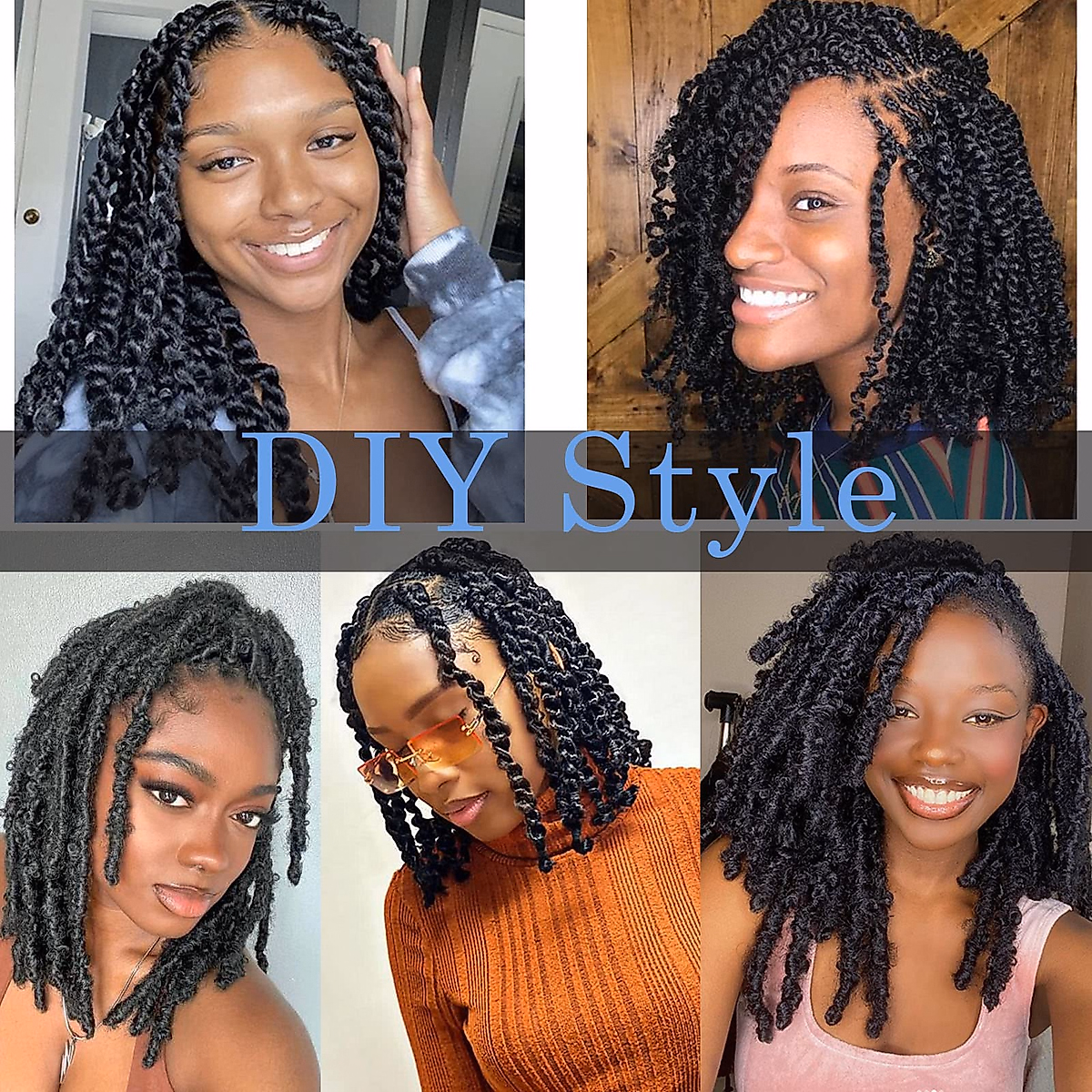 8 Packs Springy Afro Twist Hair Pre-Separated Kinky Marley Twist Braiding Hair Soft Synthetic Crochet for Distressed Faux Locs Spring Twist Hair Extensions for Women… (16 Inch (Pack of 8), 1B)……