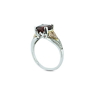 Belantina Heartland By Beverley Mitchell 10K Rose Gold with .925 Sterling Silver Cushion Cut Garnet & Diamond Accented Two Tone Flared Band Statement Ring