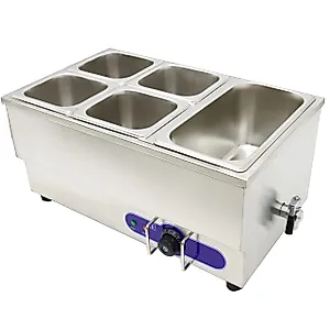 110V 5-Pan Commercial Food Warmer, 304 Stainless Steel Bain Marie Buffet Food Warmer, 1500W Electric Steam Table, 6inch Deep Adjustable Temp, for Restaurants, Catering and Parties