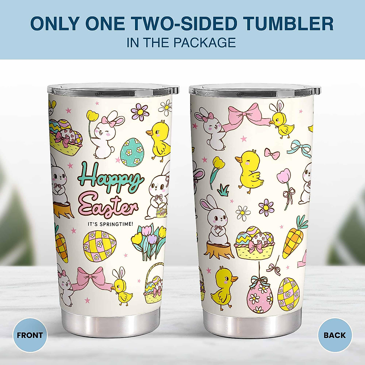 WIPI Happy Easter Coffee Cups, Easter Christian Gifts for Women Men Kids and Adults, Stainless Steel Spring Tumbler 20 Oz, Spring Coffee Mugs, Bunny Tumbler for Birthday and Holiday