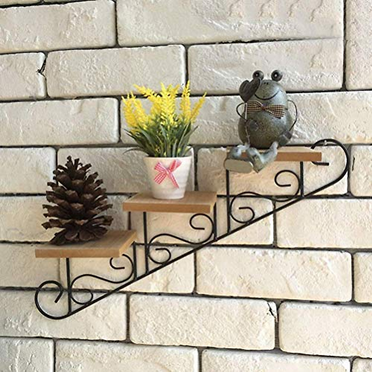 VORCOOL Vintage Floating Shelves Wall Mounted Shelf Wood Look Accent Furniture with Metal Frame for Hallway Entryway Living Room Bedroom Bathroom Kitchen