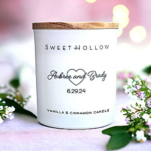 SweetHollow Personalized Candle for Wedding, Engagement, or Anniversary w/Couple's Name and Optional Date, Bride and Groom Custom Gift, Vanilla & Cinnamon Scent, Large