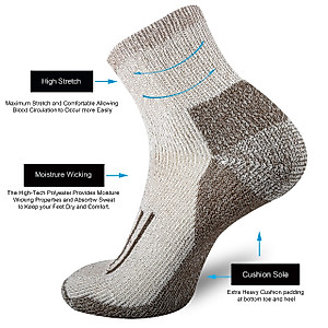 ONKE Merino Wool Low Cut Quarter Socks for Men Outdoor Trail Running Hiking Hiker All Season with Moisture Wicking Control(Brown L)