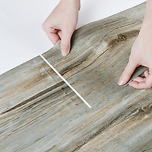 Wallercity 4-Tiles Waterproof Light Brown Vinyl Flooring Peel and Stick Flooring for Bathroom Kitchen Laminate Flooring Stick on Floor Tiles Removable Sticky Tiles Peel and Stick Floor Tile 36" x 6"