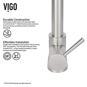 VIGO VG02007STK2 27" H Zurich Single-Handle with Pull-Down Sprayer Kitchen Faucet with Soap Dispenser in Stainless Steel