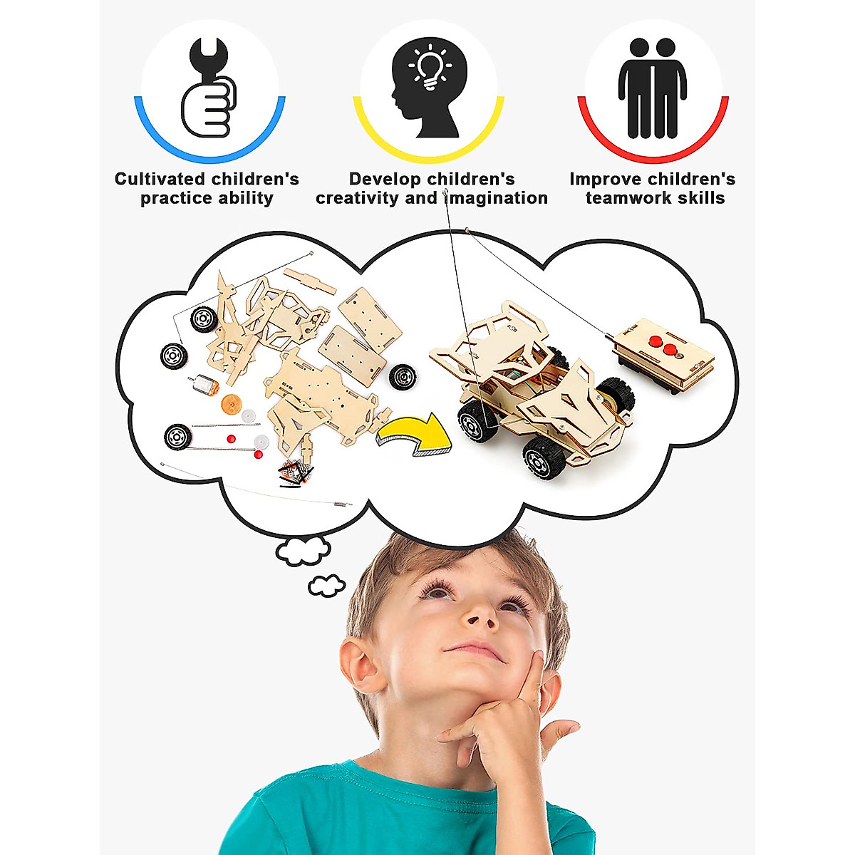 2 in 1 STEM Model Car Kits, 3D Wooden Puzzles, Education Science Experiment Kits, DIY Remote Control STEM Projects Building Toys, Gifts for 8, 9, 10,11,12 Year Old Boys and Girls