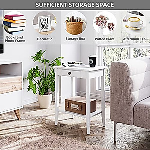 Amyove White End Table Narrow Bedside Table Side Tables with Storage Shelves Small Table Wood Night Stand for Bedroom, Nursery Living Room, Easy Assembly