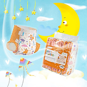 Aimisin Adult Printed Diapers,XX-Large-Fox and Bear, 7 Pieces for Men and Women - Leak Protection Heavy Absorbency Protection Diapers