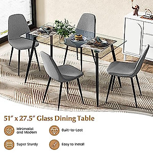 Tangkula Glass Dining Table, Modern Rectangular Table with Tempered Glass Tabletop & Black Steel Legs, Simplistic Kitchen Table, 51 x 27.5 x 29.5 Inch, Versatile Table for Home Office