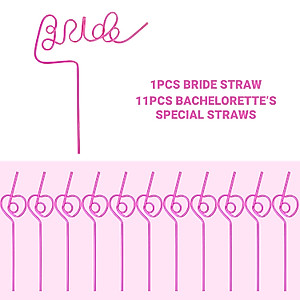 12 Pcs Reusable Bride Straws Heart Shape, Bachelorette Party Supplies Wedding Engagement Bridal Shower Party Decorations, Gifts for Bride, 11 Pcs Straws for Bachelorette & 1 Pcs Bride Straw