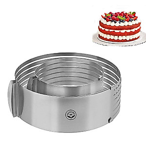 NewlineNY Stainless Steel 2 Pieces Cake Slicer Adjustable Multilayer Circular Molding Plating Forming Round Cake Rings, Set of 2 (10 to 12” + 6 to 8” x 3.2” H)