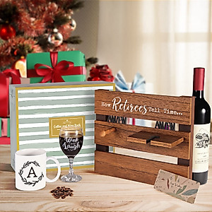 THYGIFTREE Happy Retirement Gifts Set, Retirement Gifts for Women Men Relaxing Gifts for Retired Friends, Coworkers, Boss, Employees, Wall-Mounted Mug Holder with Mug and Wine Glass (Mug-S)