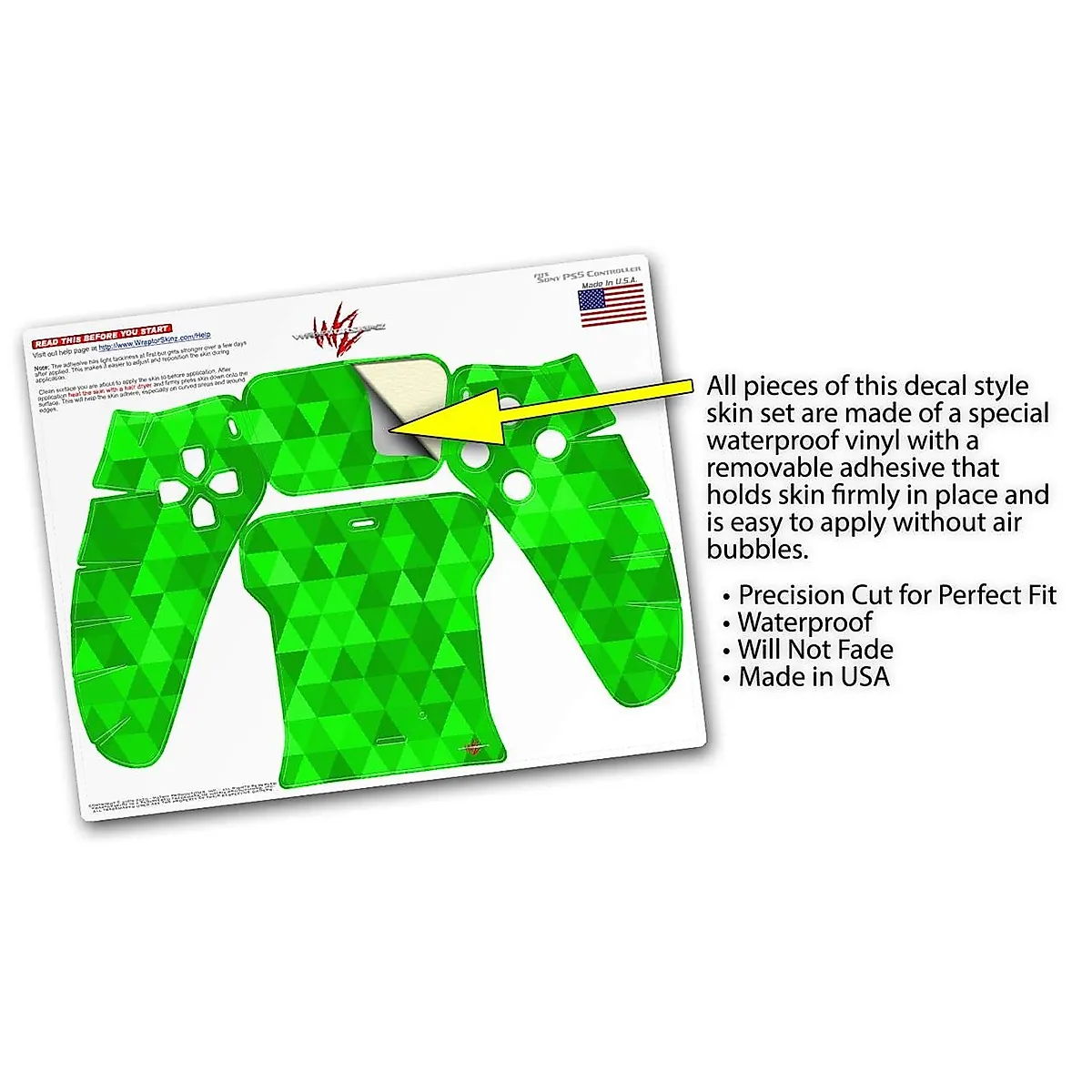 WraptorSkinz Skin Wrap compatible with Sony PS5 DualSense Controller Triangle Mosaic Green (CONTROLLER NOT INCLUDED)