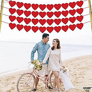 Felt, Red Heart Garland for Valentines Day Decor - Pack of 40, No DIY | Valentine Garland for Valentines Day Decoration | Galentines Day Decorations | Heart Garland, Romantic Decorations Special Night