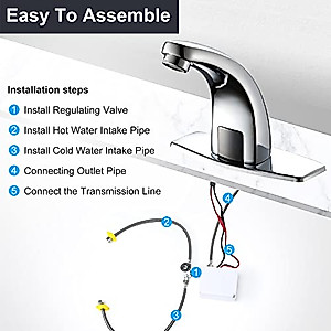 Touchless Bathroom Faucet with Motion Sensor, Deck Plate Control Box and Temperature Mixer, Automatic Bath Vanity Faucet, Touchless Faucet for Bathroom Restroom Lavatory