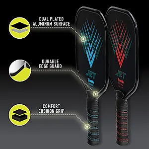 Franklin Sports - Aluminum Pickleball Paddle 4 Player Paddle and Ball Set- USA Pickleball (USAPA) Approved,Red/Blue