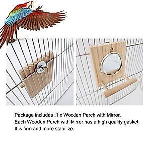 Hamiledyi Bird Mirror with Wooden Perch,Birdcage Fun Platform Stand Toys