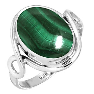 JEWELOPORIUM 925 Sterling Silver Ring for Women Green Natural Malachite Stone Statement Silver Ring Size 6 Thanksgiving Gift Fashion Jewelry