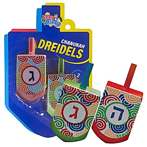 Hanukkah Dreidels - Extra Large Multi Colored Wooden Dreidel - 2 Pack