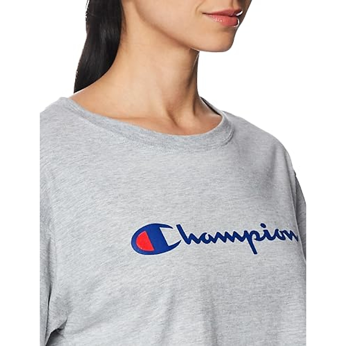 Champion womens Cropped Tee, Script Logo T Shirt, Oxford Gray-550757, Medium US