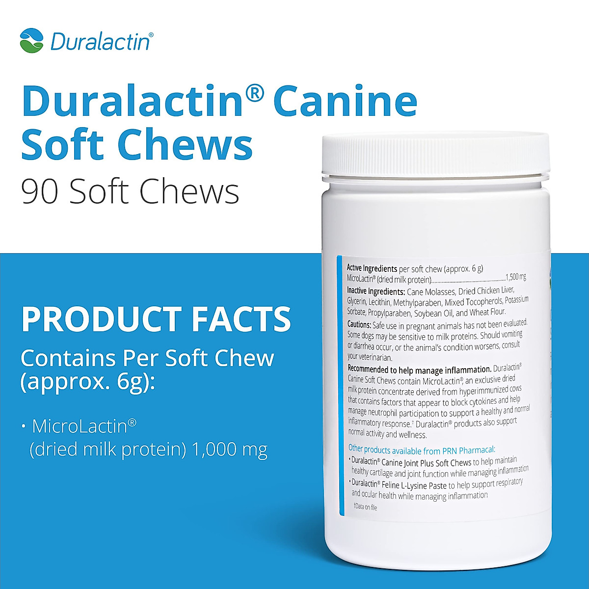 PRN Pharmacal Duralactin Canine Soft Chews - Joint Health Supplement for Dogs & Puppies to Help Reduce Chronic Soreness - Canine Chews Containing Dried Milk Protein - Chicken-Liver Flavor - 90 Chews